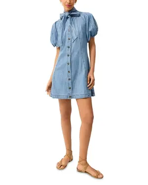 MARIE OLIVER Esther Denim Dress With Puff Sleeves