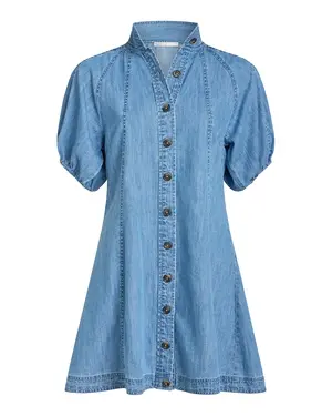 MARIE OLIVER Esther Denim Dress With Puff Sleeves