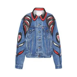 Miu Miu X Levi's Denim And Nappa Leather Trucker Jacket - Blue