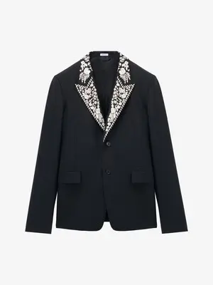 Alexander McQueen Floral Embroidery Double-breasted Jacket - Black
