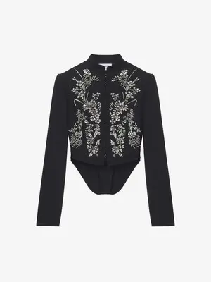Alexander McQueen Floral Embroidery Cropped Jacket - Black