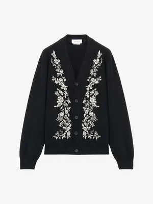 Alexander McQueen Floral Embroidery Cardigan - Black/ivory