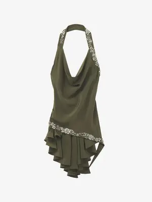 Alexander McQueen Floral Embroidery Asymmetric Top - Green