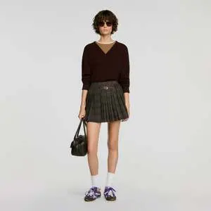 Sandro Checked Pleated Skirt - Dark Grey