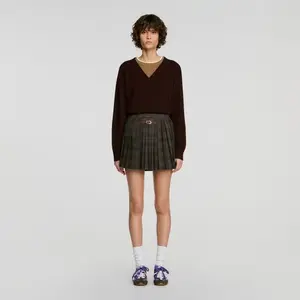 Sandro Checked Pleated Skirt
