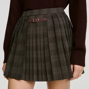 Sandro Checked Pleated Skirt