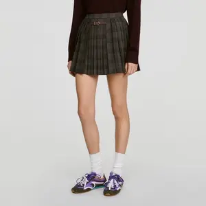 Sandro Checked Pleated Skirt