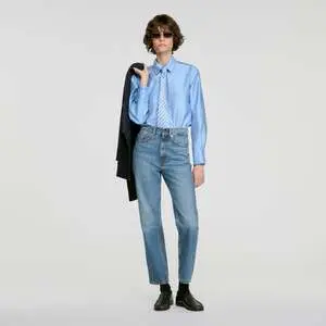 Sandro Jewellery Detail Satin Shirt - Sky Blue