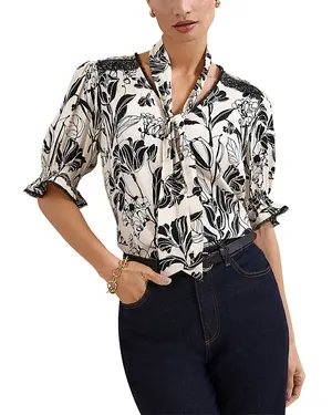 PHASE EIGHT Aisra Lace Trim Printed Blouse