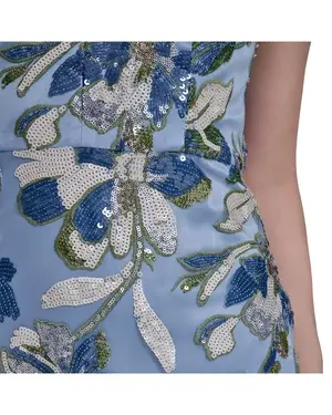 Eliza J V-neck Mermaid Gown With Floral Print And Embellishments