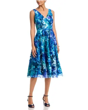 Eliza J Sleeveless V Neck Fit & Flare Mini Dress - Teal