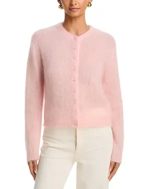 MOTHER The Cropped Cardigan Crewneck Sweater - Powder