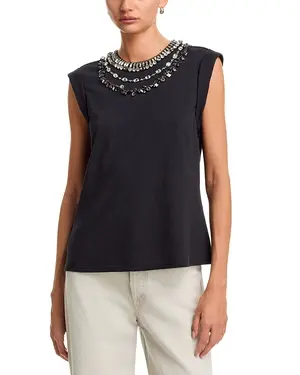 Cinq À Sept Embellished Layered Necklace T-shirt - Black