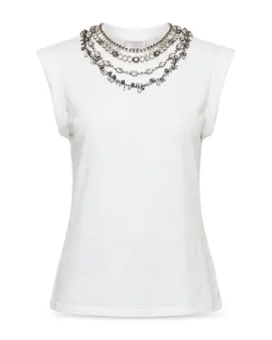 Cinq À Sept Embellished Layered Necklace T-shirt - White