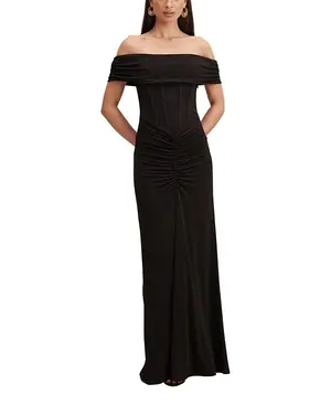 EVER NEW Bardot Neck Maxi Dress With Ruched Detailing