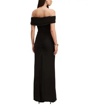 EVER NEW Bardot Neck Maxi Dress With Ruched Detailing