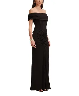 EVER NEW Bardot Neck Maxi Dress With Ruched Detailing