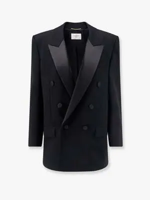 Saint Laurent Wool Tuxedo Blazer With Silk Lining - Black