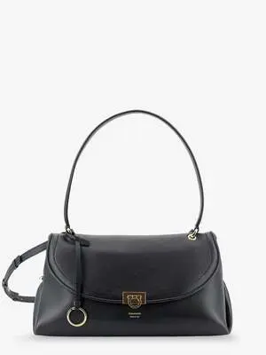 FERRAGAMO Leather Shoulder Bag With Gancini Detail - Black