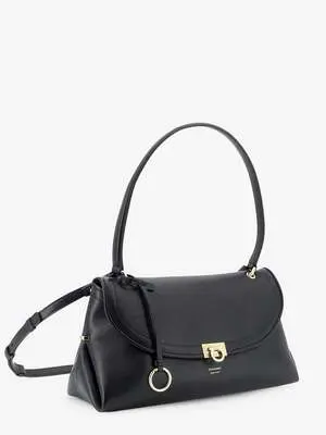 FERRAGAMO Leather Shoulder Bag With Gancini Detail - Black