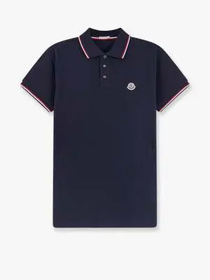 Moncler Cotton Polo Shirt With Logo Patch - Blue