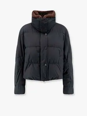 Brunello Cucinelli Down Jacket With Shearling Collar - Black