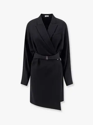 Brunello Cucinelli Chemisier Dress With Tuxedo-style Band