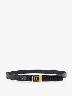 Saint Laurent La 66 Crocodileembossed Leather Belt - Black
