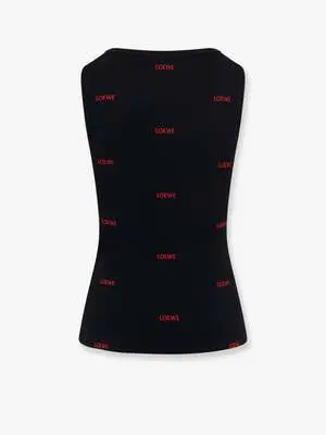 Loewe Cotton Allover Logo Lettering Embroidery Tank Top - Black