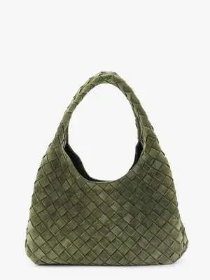 Bottega Veneta Intrecciato Suede Shoulder Bag - Green