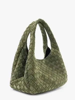 Bottega Veneta Intrecciato Suede Shoulder Bag - Green