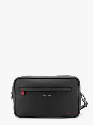 Kiton Leather Clutch With Logo - Black