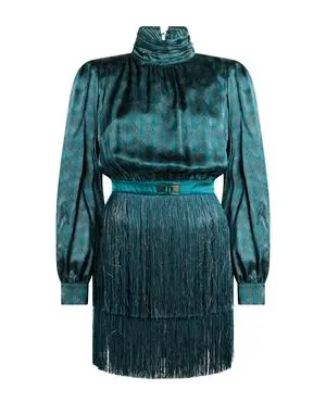 Elisabetta Franchi Multicolor Silk Blend Dress With Tassels - Deep Teal