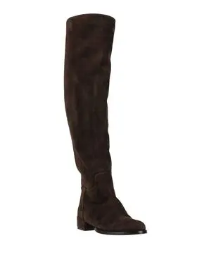 Dolce & Gabbana Dark Suede Knee High Boots With Logo Embellishment