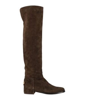 Dolce & Gabbana DOLCE & GABBANA Dark Brown Suede Knee High Boots With Logo Embellishment Green