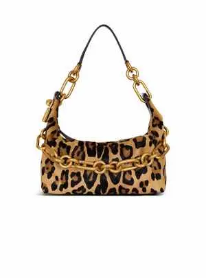 Balmain Sync Medium Leopard Print Leather Bag - Brown