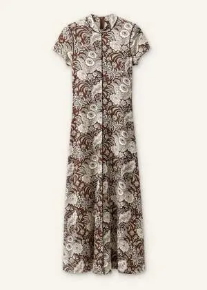 ME+EM Elaborate Botanical Print Short Sleeve Maxi Dress