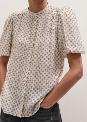 ME+EM Printed Silk Cotton Blouse With Tie Detail