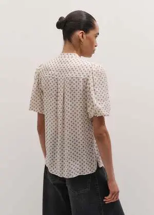 ME+EM Printed Silk Cotton Blouse With Tie Detail