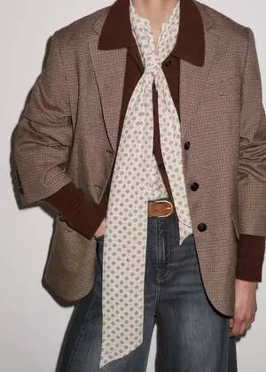 ME+EM Printed Silk Cotton Blouse With Tie Detail