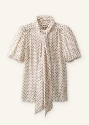ME+EM Printed Silk Cotton Blouse With Tie Detail