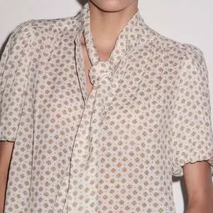 ME+EM Printed Silk Cotton Blouse With Tie Detail