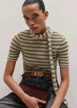 ME+EM Striped Slim Fit Knit Top With Tie Detail