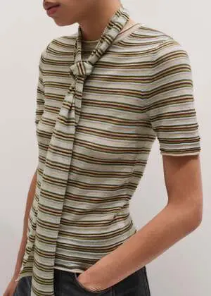 ME+EM Striped Slim Fit Knit Top With Tie Detail
