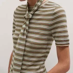 ME+EM Striped Slim Fit Knit Top With Tie Detail