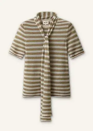 ME+EM Striped Slim Fit Knit Top With Tie Detail