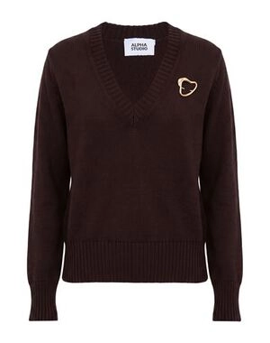 Alpha Studio Merino Wool V-neck Sweater - Brown