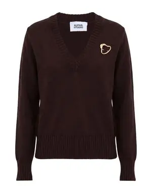 Alpha Studio Merino Wool V-neck Sweater - Brown