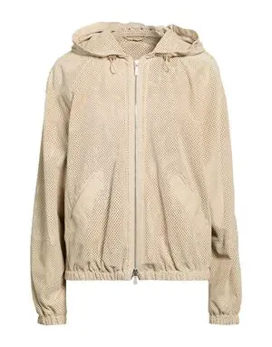 Eleventy Sand Lambskin Perforated Hooded Jacket