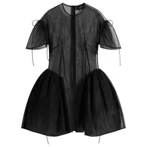 Simone Rocha Mini Puff Sleeve Cord Hip Dress - Black